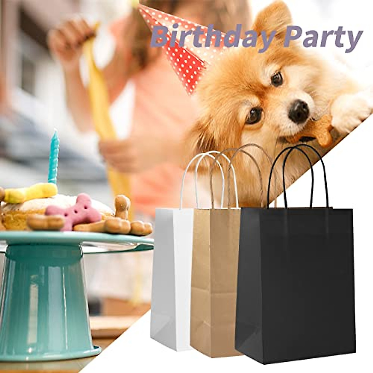 COGLARING 50Pcs 6.3x3.2x8.3 Gift Bags Kraft Paper Bag w/Handles Bulk Shopping Favor Bags