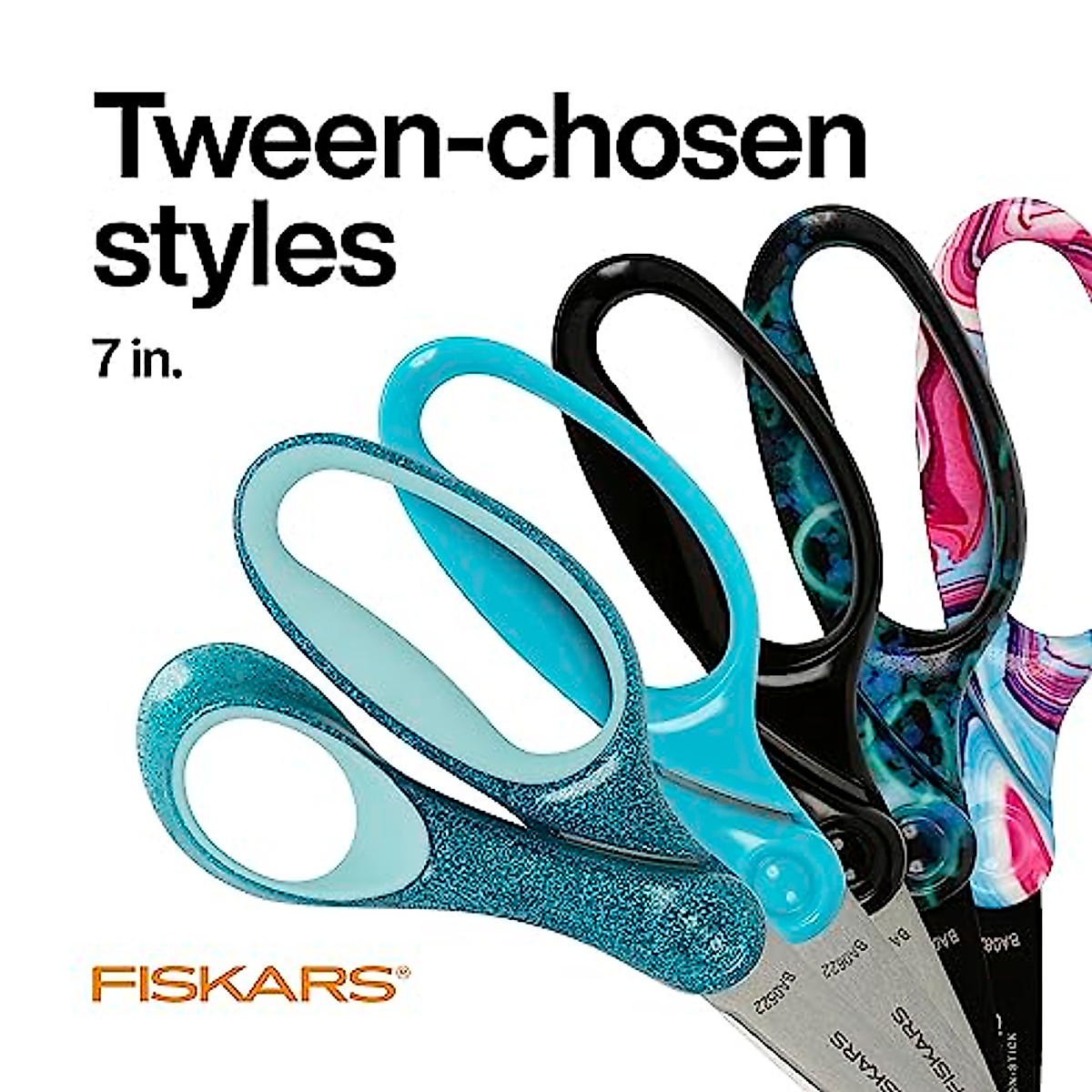 Fiskars 7" SoftGrip Student Scissors for Kids 12-14 (3-Pack) - Scissors for School or Crafting - Back to School Supplies - Black, Pink, Blue