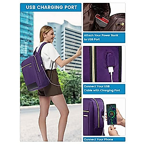 LOVEVOOK Laptop Backpack Women, 15.6 inch Lightweight Smart Work Backpack Travel Bag, Casual Daypack for Business Commuter, Water Resistant Book Bag with USB Charger for College, Purple