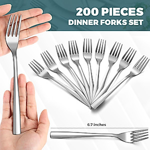 Roshtia 200 Pieces Dinner Forks Set 6.7 Inch Stainless Steel Silverware Fork Metal Cutlery Fork Salad Fork Flatware Fork Table Fork Set for Kitchen Restaurant, Mirror Polished, Dishwasher Safe