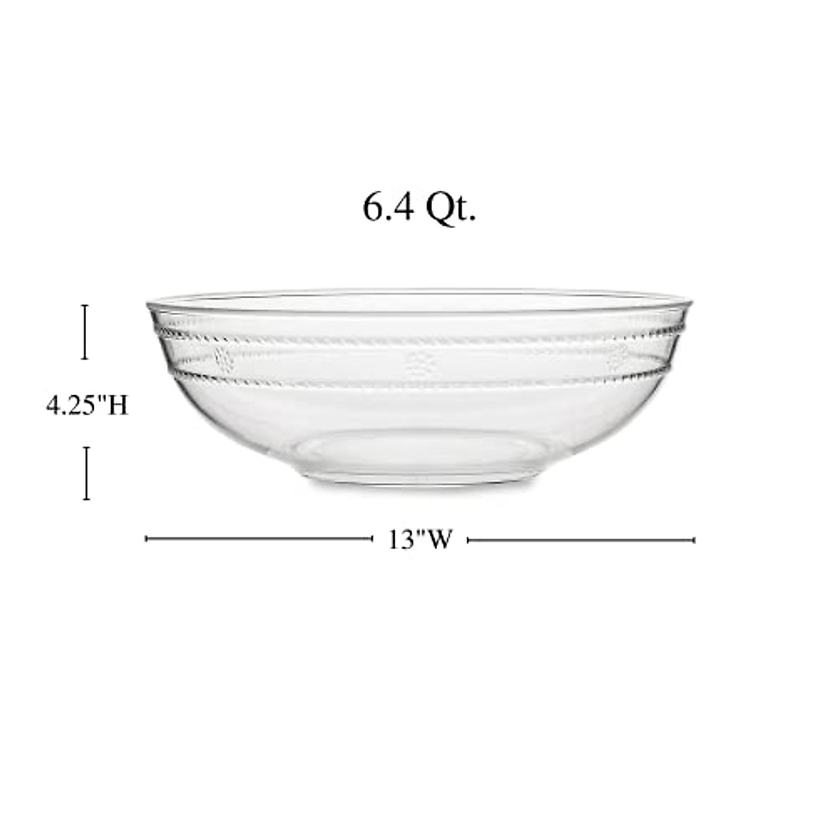 Juliska - Isabella Acrylic Serving Bowl 13 in, Acrylic Glass - Unbreakable, Clear Acrylic, Embossed Serving Bowl