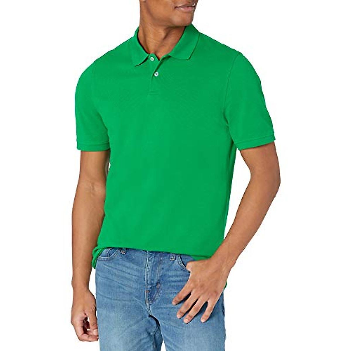 Amazon Essentials Men's Slim-Fit Cotton Pique Polo Shirt, Green, Large