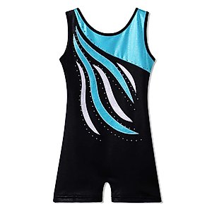 BAOHULU Leotard for Toddler Girls Gymnastics Shorts Sparkle Embroidery Tank Biketards One Piece B165_BlackBlue_160