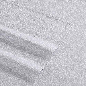 Laura Ashley Home - King Sheets, Soft Sateen Cotton Bedding Set - Sleek, Smooth, & Breathable Home Decor, Winnie Grey