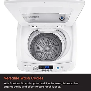 Magic Chef Top Load Compact Washer with LED Display, 6 Cycles, Delay Start Function, 3 Water Levels & 3 Temperature Settings, White, 0.9 Cubic Feet