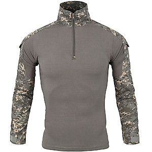 TOMITANY DXdesign Tactical 1/4 Zip Combat Long Sleeve T-Shirt Pants Set Slim Fit Hunting Military Uniform Dry Quick (XX-Large, Gray Set)