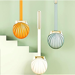 AAMNA Shell Toilet Brush and Holder Wall-Mounted Toilet Cleaning Brushes w/Long Plastic Handle and Soft Silicone Bristles Bathroom Deep Cleaner