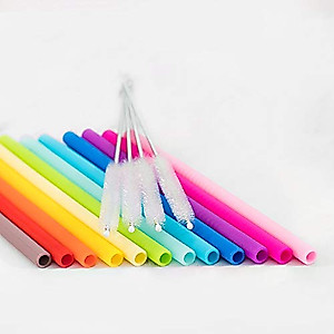 12Pcs Reusable Silicone Straws - Regular Size 6“ for Toddlers + Storage Pouch