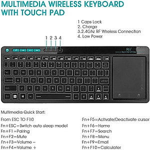 Rii K18 Plus Wireless 3-LED Color Backlit Multimedia Keyboard with Multi-Touch Big Size Trackpad,Rechargable Keyboard for Android TV Box,PC,Smart TV,Xbox,Raspberry Pi, HTPC IPTV,Windows, MacOS (2.4G)