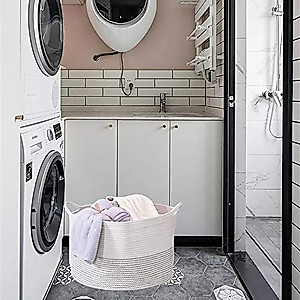 YCOCO Extra Large Woven Cotton Rope Basket with Handles,Kids Laundry Basket hamper,Decorative Blanket Basket for Living Room,Baby Toy Storage Baskets Bin,21.7"x13.8",White