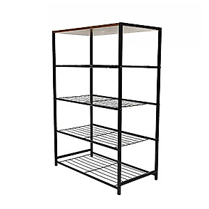 LEEJAY 5 Tier Shoe Rack for Entryway, Freestanding Display Shelf Storage Organizer with 4 Metal Shelves and Top Panel - Rustic Brown