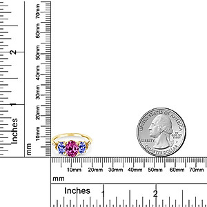 Gem Stone King 10K Yellow Gold Pink Created Sapphire and Blue Tanzanite Engagement Ring For Women (2.59 Cttw) (Size 9)