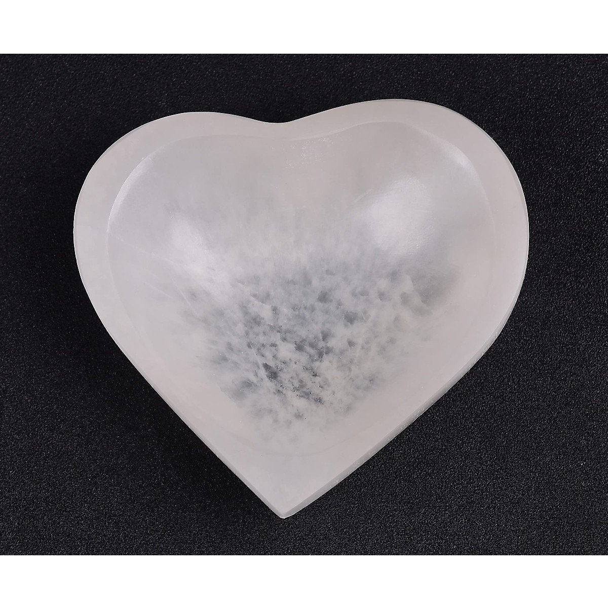 AMOYSTONE Natural Selenite Bowl Heart Shaped Selenite Plate for Crystals 4-4.7" for Reiki Healing Meditation Decoration