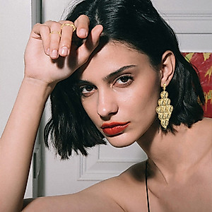 Honsny 12 Pairs Clip on Earrings for Women Fashion Rattan Tassel Earrings Set Bohemian Acrylic Gold Statement Non Piercing Drop Dangle Exaggerated Earrings for Women