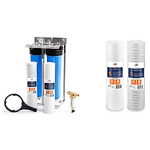 2-Stage 20" Whole House Big Housings Blue Color Filtration System by Aquaboon+Freestanding Steal Frame & Set of 2 Cartridges