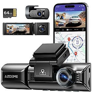 AZDOME 5G WiFi 4K 3 Channel Dash Cam, Free 64GB Card, 4K+1080P Front and Rear, 2K+1K Front and Inside, 2K+1K+1K Three Way Dash Camera, WDR IR Night Vision, 24H Parking Mode, Support 256GB Max