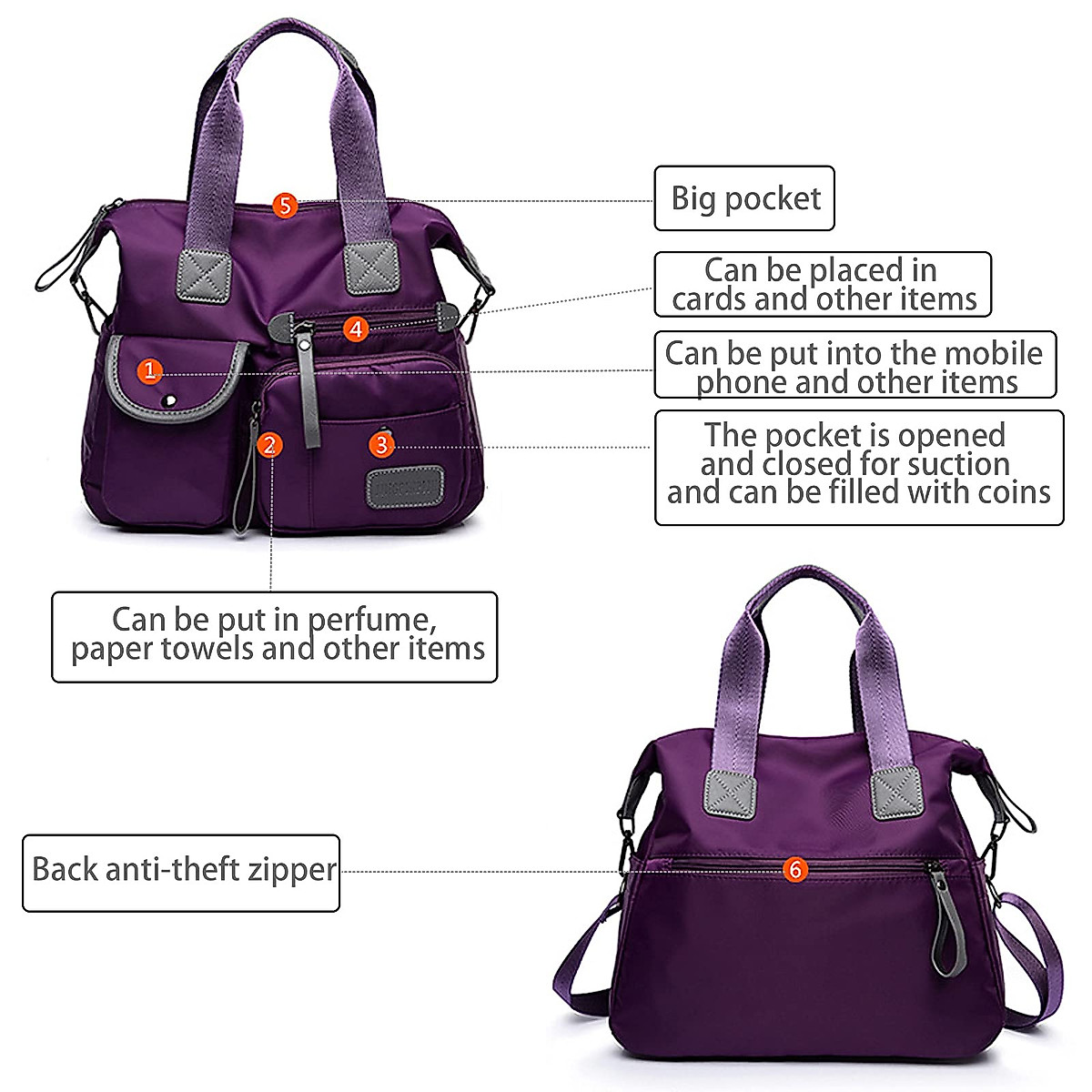 SUSIE ISLAND Multi Pocket Waterproof Nylon with Antitheft RFID Fashion Backpacks Large Shoulder Bag Travel Purse Bags (Black)