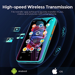 72GB WiFi Mp3 Player with Bluetooth, TIMMKOO 4.0" Touch Screen Mp4 Player, HiFi Sound Digital Music Player with FM Radio,Recorder, Browser (Blue)
