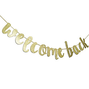Welcome Back Gold Glitter Hanging Sign Banner- First Day of School, Classroom Decor,Back To School Party Decorations