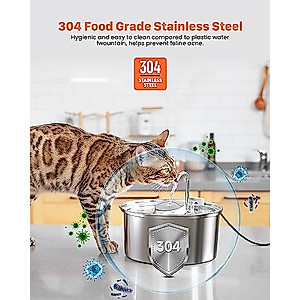 KOOGMOON Cat Water Fountain Stainless Steel, 108oz/3.2L Automatic Cat Fountain, Multi-Filtration, Easy to Clean, Ultra Silent Dog Water Dispenser for Cats, Dogs and Other Pets
