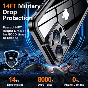 Justcool for iPhone 15 Pro Max Case Waterproof [14FT Military Dropproof] [IP68 Underwater] Built-in Screen Protector & [Tempered Glass Camera Lens Protector] Full Body Shockproof Phone Case, Black