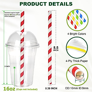 [10mm Wide] 8.5 inch Colossal Paper Straws for Smoothie & Milkshake - Colorful Stripes (Pack of 100)