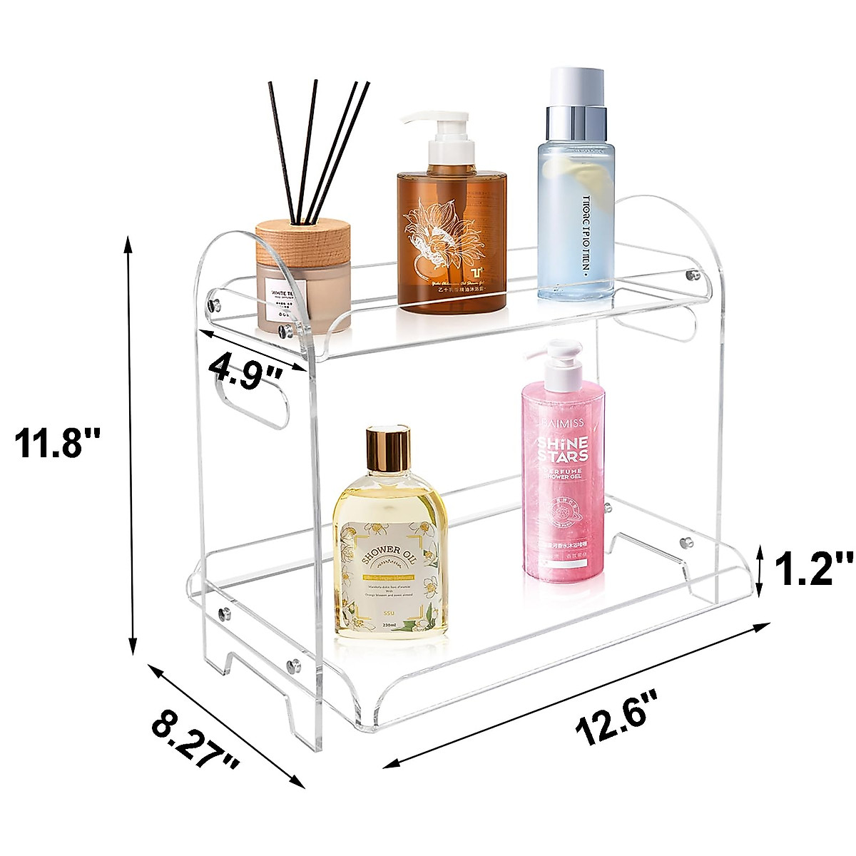 Beitiny Bathroom Counter Organizer, 2-Tier Corner Shelf, Acrylic Bathroom Storage Organizer Countertop Rack for Kitchen Spice Vanity Cosmetic Perfume Skincare, Clear