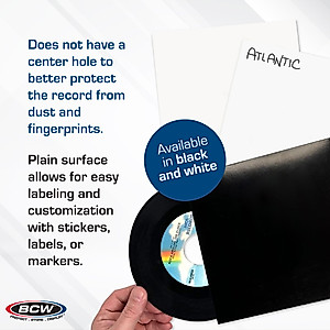 BCW 7 Inch Record Paper Jacket - No Hole - Black (10 CT) | Heavy 20-Point Cardboard Jacket Covers | Perfect for 45 RPM Record Protection and Storage | Archival Quality Record Jackets
