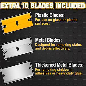 DIYSELF 12PCS Razor Blade Scraper, Glass Scraper, Oven Scraper for Cleaning, Razor Scraper for Floors, Glass Stove Top Scraper, Window Scraper, Includes Extendable Handle and 10 Extra Blades