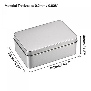 uxcell Metal Tin Box, 2pcs 4.21" x 2.87" x 1.57" Rectangular Empty Tinplate Storage Containers with Lids, Silver Tone