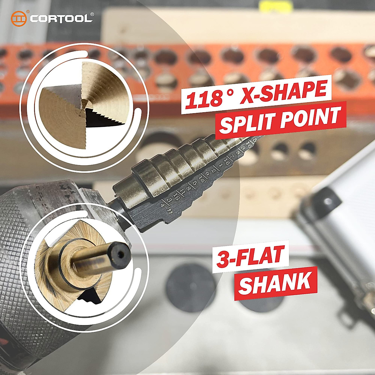 Step Drill Bits HSS 5PCS Titanium Step Drill Bit Set, 50 Sizes (1/8" to 1-3/8") High Speed Steel Unibit Drill Bits Set for Sheet Metal with Aluminum Case, Multiple Hole Stepped Up Bits for DIY Lovers