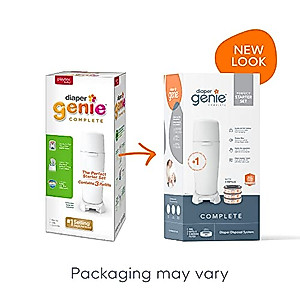 Diaper Genie Complete Diaper Pail (White) with Antimicrobial Odor Control | Includes 1 Diaper Trash Can, 3 Refill Bags, 1 Carbon Filter