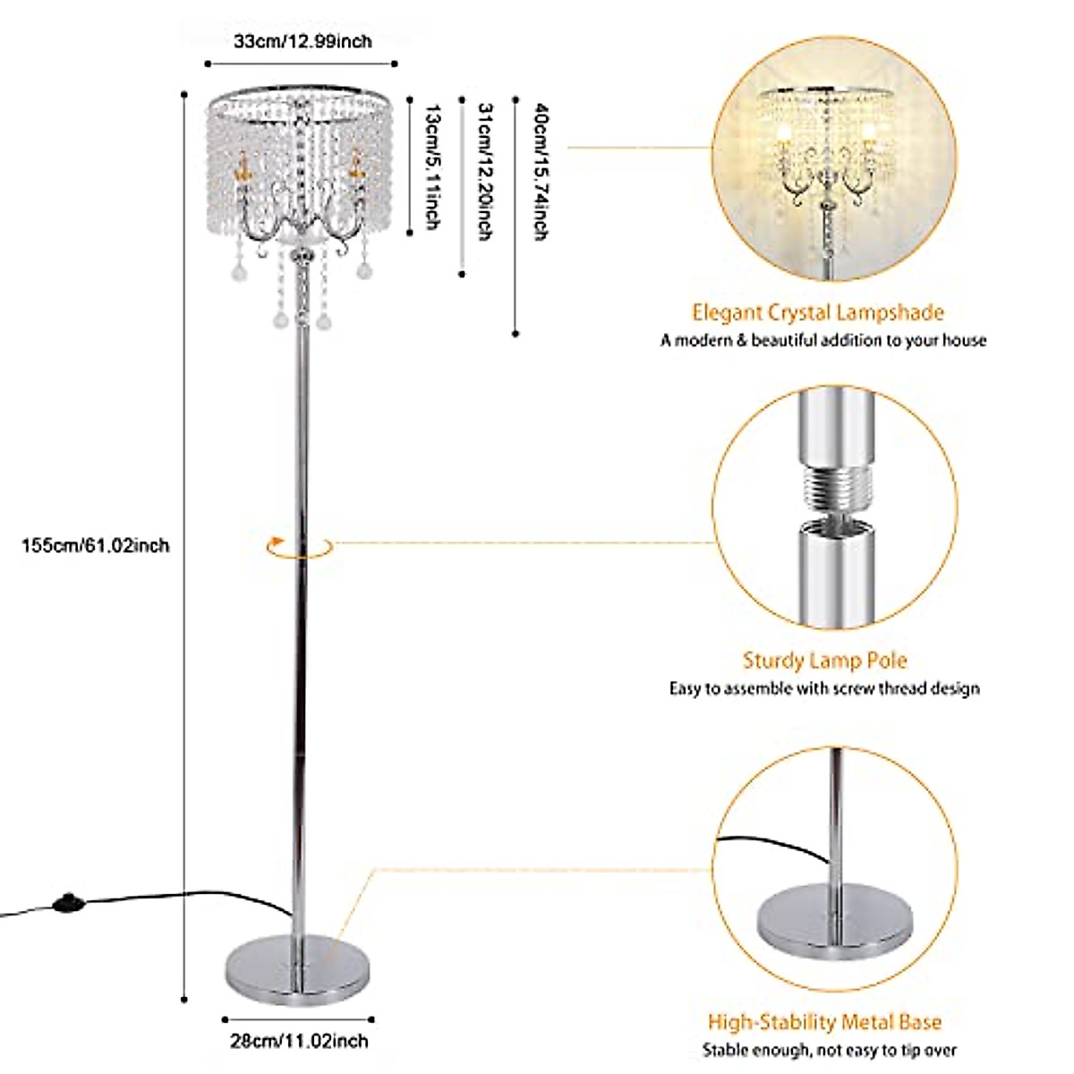 beaysyty Elegant Floor Lamp for Living Room Modern Crystal Stacked Ball Floor Lamp Bedroom Reading Chrome Finish Crystal Shade 2-Light