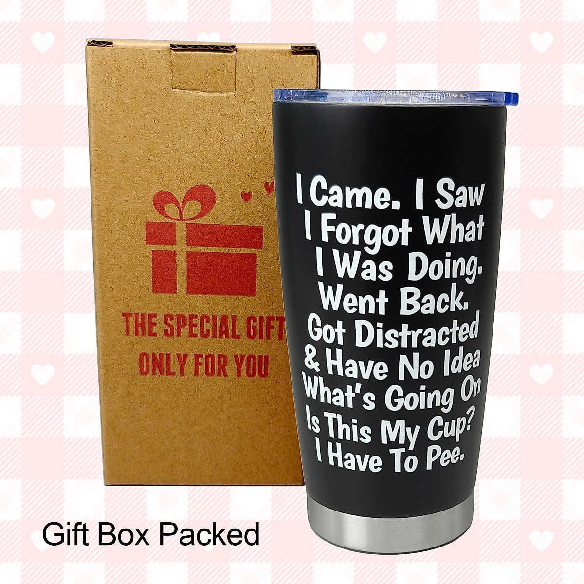 CTIGERS Funny Tumblers for Senior Citizens 20 oz Tumbler with Lid and Straw I Came I Saw What I Was Doing Travel Mug gifts for Grandma Grandpa Elder Mom Dad Aunt Birthday Gifts Retirement Gifts Black