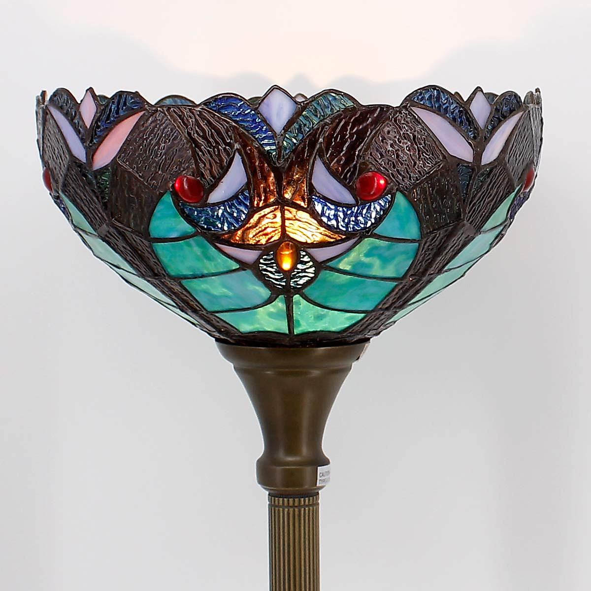 WERFACTORY Tiffany Floor Lamp Green Liaison Stained Glass Light 12X12X66 Inches Pole Torchiere Standing Corner Torch Uplight Decor Bedroom Living Room Home Office S160G Series