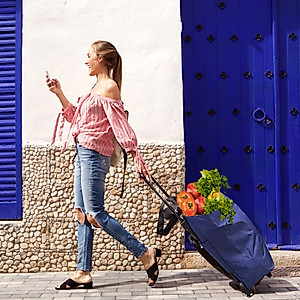 Ikaufen Folding Shopping Cart with Wheels, Portable Foldable Utility Cart, Heavy Duty Shopping Carts for Groceries with Removable Waterproof Shopping Bag for Supermarket Travel Camping