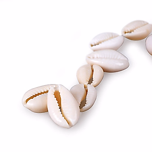 150 PCS White 0.63"-0.71" Natural Strong Cowrie Shell Beads Smooth Cut Oval Seashells, Beach Seashells with Big Hole for DIY Craft Jewelry Making, Adorning Hair Locks and Braids