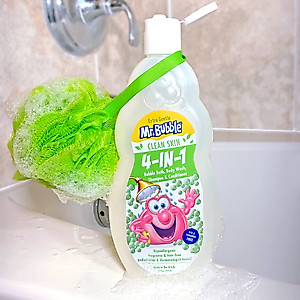Mr. Bubble Kids Extra Gentle 4-in-1 - Body Wash, Shampoo, Conditioner, and Bubble Bath - Hypoallergenic, Non-Scented, Dye Free, No Tear Formula, Perfect for Sensitive Skin (4 Bottles, 16 fl oz each)
