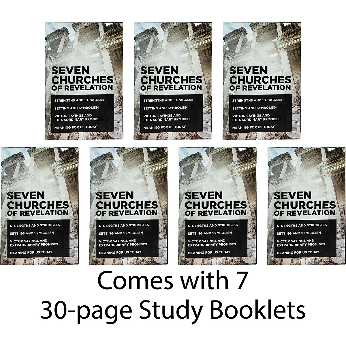 Bible Study Set, The Seven Churches of Revelation, 7 Study Booklets & 7 Challenge Coins, Bulk Bible Study Supplies for Men & Women, Christian Group Devotional Gift Set, Early Church Life Applications