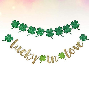 PRETYZOOM 2pcs St. Patricks Day Banners Shamrock Clover Banner Lucky in Love Irish Shamrock Banners Garland St. Patricks Day Decorations for St. Patricks Day Party Use