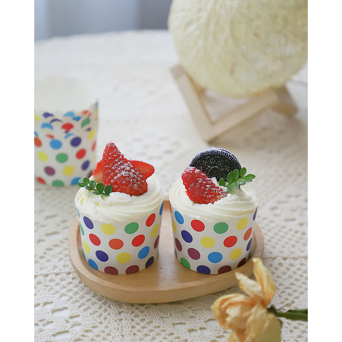 Bertacy 100-Pack Disposable Wrappers Large Paper Cake Baking Cup Cupcake Muffin Cases Birthday Party Decoration