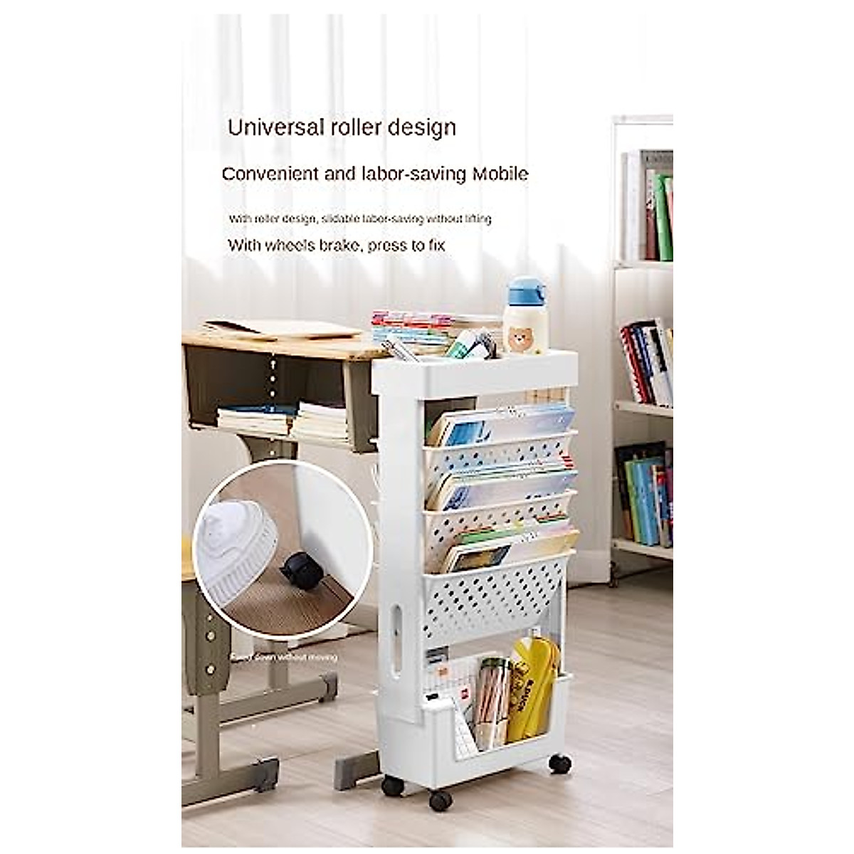 Bookshelves and Bookcases on Wheels: Rolling File Folder Rack & Office Shelf Organizer - Movable Bookshelf for Kids Room, Home School Classroom & Bedroom-Desk Organizers and Storage to Organize Home