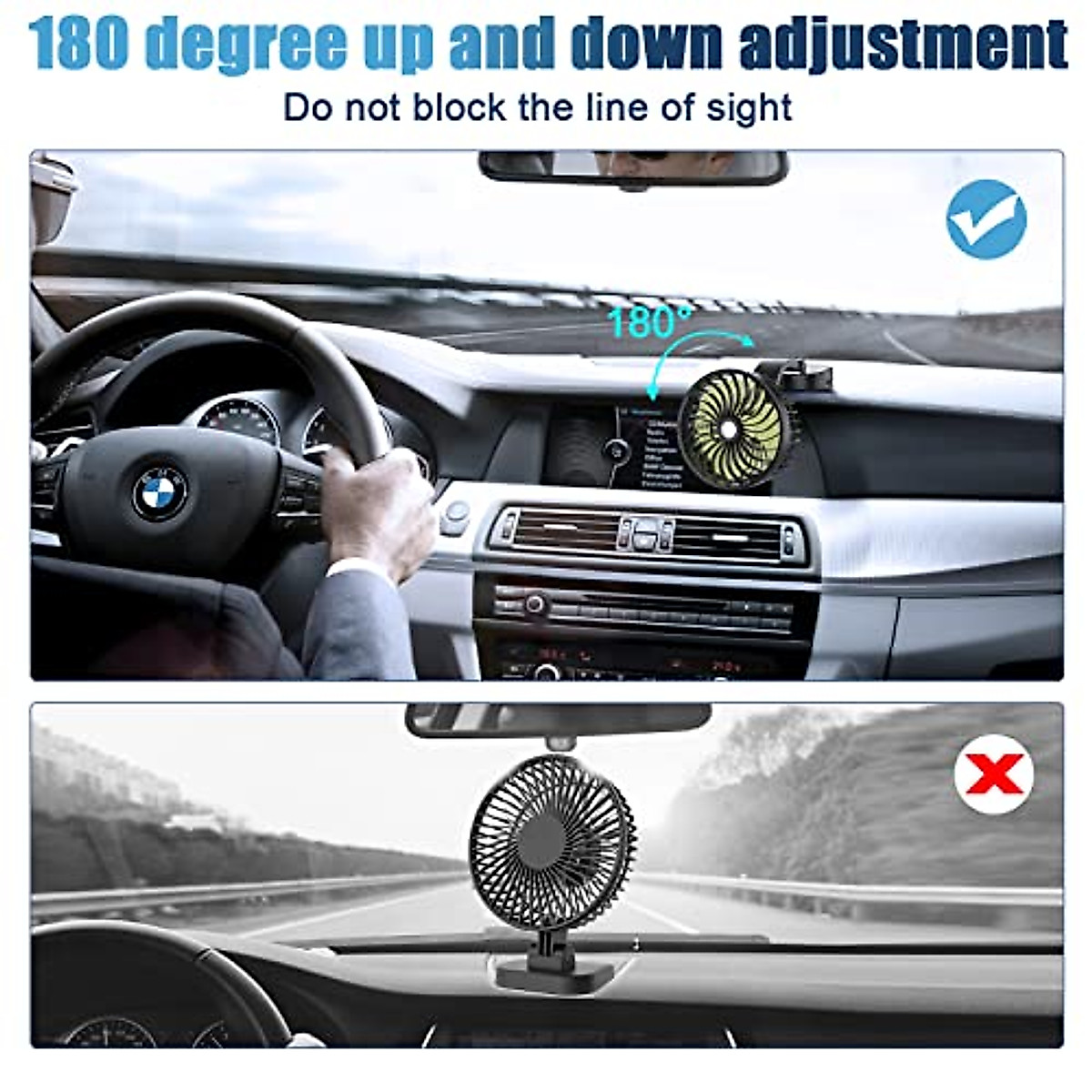 Car Fan 12V Electric Cooling Fan : 360 Degree Rotatable Fan for Car Cooling Air Circulator Fan Powered by Cigarette Lighter Strong Wind, Dashboard Portable Fan for SUV RV Boat Auto Vehicles or Home
