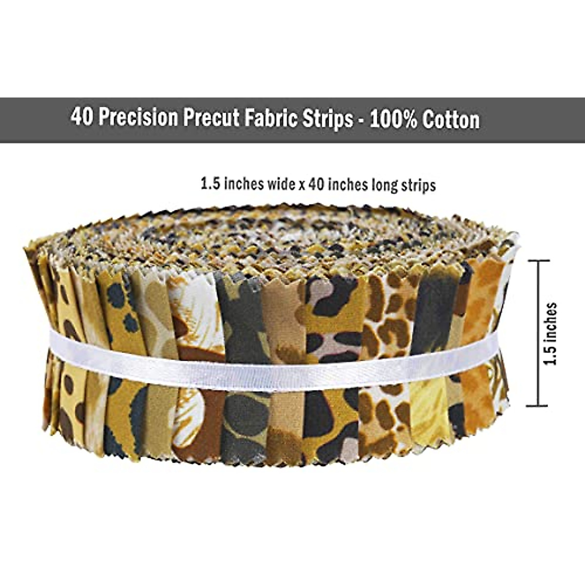 Soimoi 40Pcs Floral Artistic Print Precut Fabrics Strips Roll Up 1.5x42inches Cotton Jelly Rolls for Quilting - Light Brown