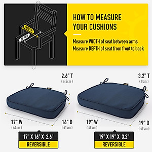 SUNROX Gel Memory Foam Chair Cushions, FadeShield Water-, Stain-Resistant Durable Reversible Seat Cushion Pads with Ties for Indoor/Outdoor Kitchen Dining Office 17"x16" Set of 6, Navy