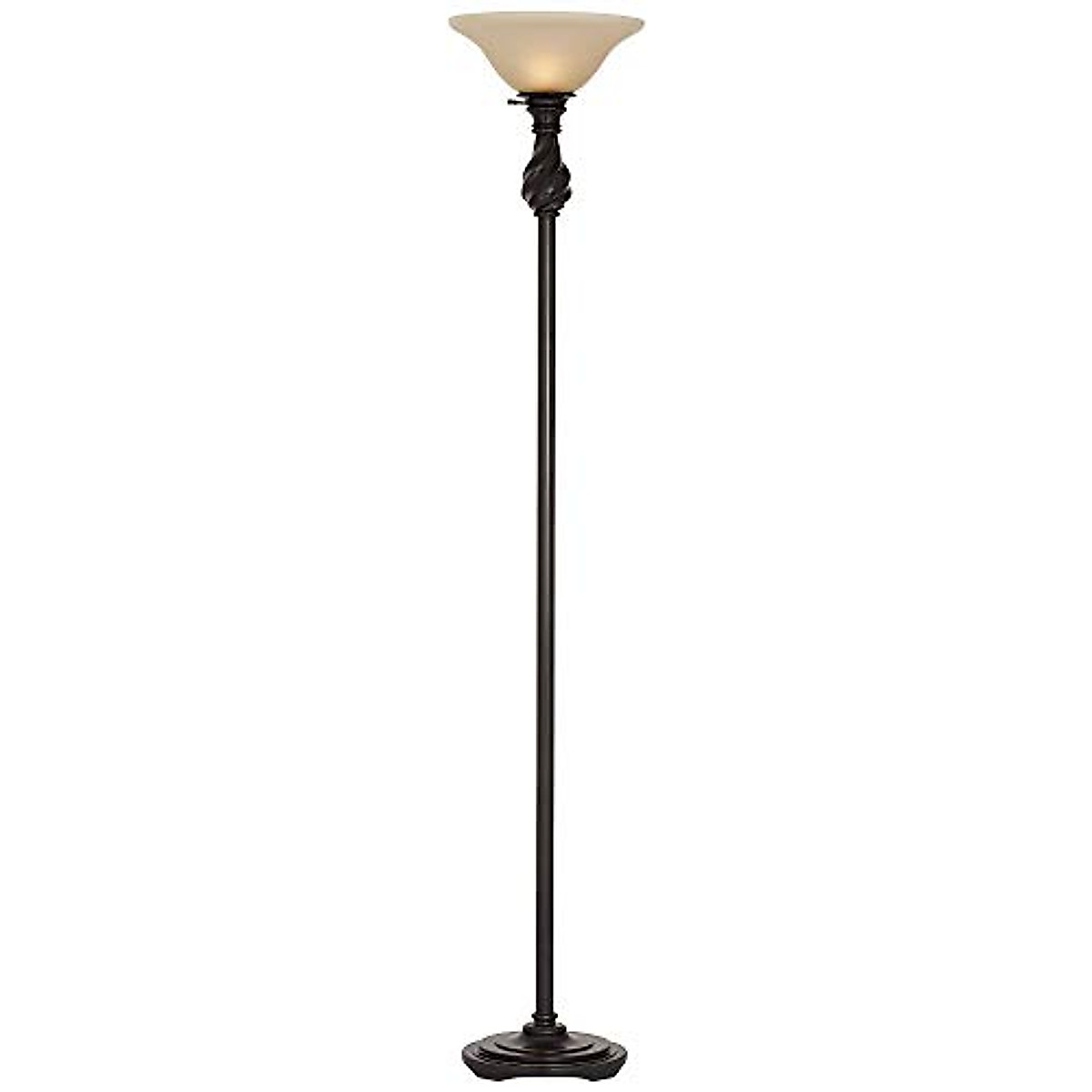 Regency Hill Traditional Torchiere Floor Lamp 70" Tall Hand Applied Black Bronze Swirl Font Amber Glass Shade Standing Pole Light for Living Room Reading House Bedroom Home Office Decor