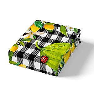 Kawaii Summer Lemon Gnomes Duvet Cover Set King Size,Black White Geometric Grid Bedding Set 3Pcs,Watercolor Summer Fruits Leaves Comforter Cover Cute Butterfly Animals Quilt Cover,Yellow Green