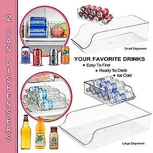 Practical Set of 2 Soda Can Organizer and Canned Food Bin Stackable Dispenser for Refrigerator - Open Front And Transparent Design, Hold up to 9 cans and water bottles, Shatter-Proof