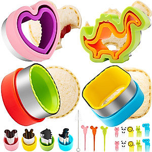 Sandwich Cutter for Kids 22 Piece (MEDIUM), Nifogo Cookie Cutters and Sealer Set, Bread Decruster Pancake Maker Heart Square Circle Dinosaur Shape DIY Mold for Boys Girls