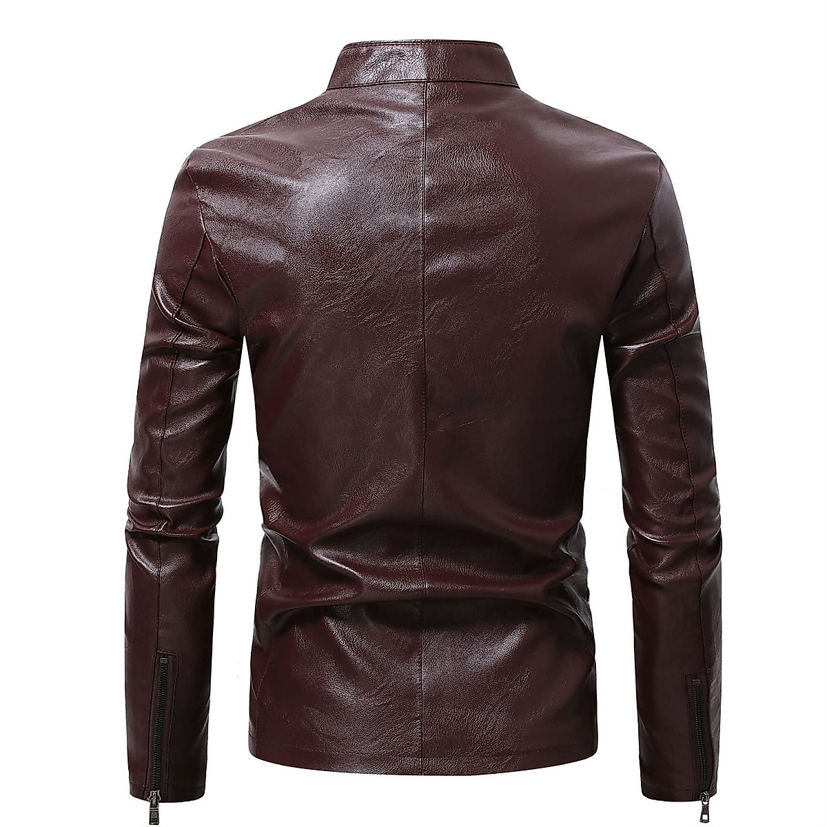 Maiyifu-GJ Men's Stand Collar Faux Leather Jacket Casual Fleece Lined Motorcycle Jackets Lightweight Vintage Outwear Coat (Red,3X-Large)